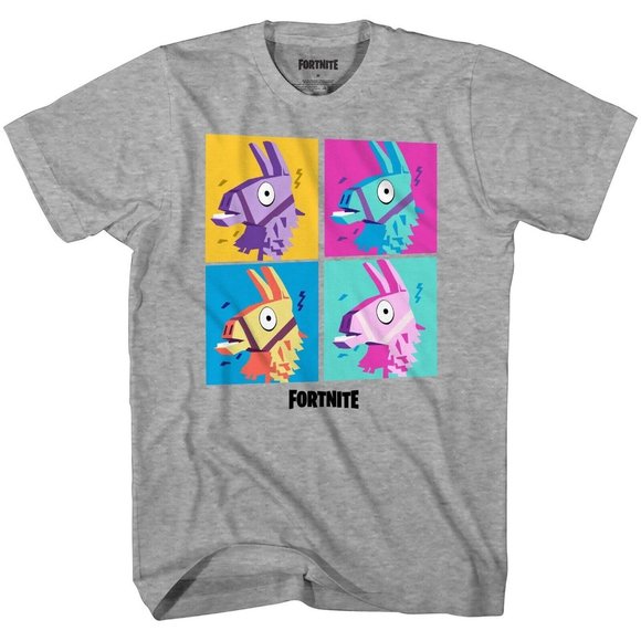 Shirts & Tops | Boys Licensed Grey Fortnite Loot Llama Grid Short ...